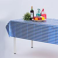 China Stripped Blue Disposable Tablecloth 1.8m Rectangular Plastic Tablecloth for sale