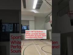 スポーツホール 16/16/6mm ホワイトラミネート 木製孔付き音響パネル 隔音板