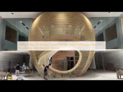 Office Lobby 3D Radius Curved Metal Ceiling Baffle Soundproofing Woodgrain Wall Acoustic Panels