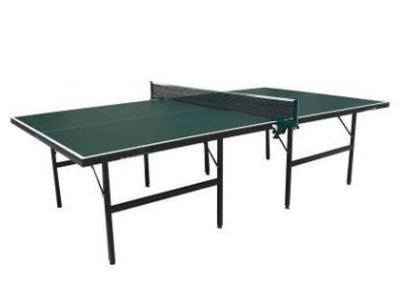 Cina Singola piegatura della tavola da ping-pong verde dell'interno a grandezza naturale con la gamba d'acciaio superiore blu in vendita