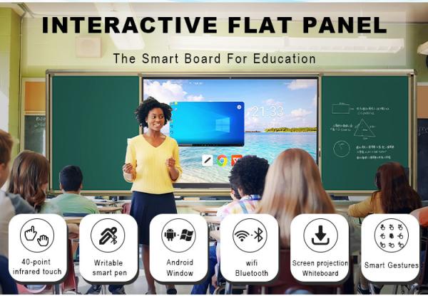 Qtenboard 75 pollici Dual System 40 Point Touch Screen Smart Interactive Whiteboard Pannello piatto per classe scolastica