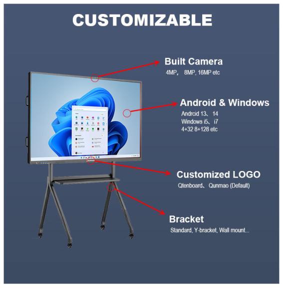 Qtenboard 75 pollici Dual System 40 Point Touch Screen Smart Interactive Whiteboard Pannello piatto per classe scolastica