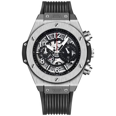 China Men Luxury Skeleton Quartz Watch Rose Gold Chronograph Sport Wrist Watch Silicone Strap Business Casual Hollow Dial Watch for sale