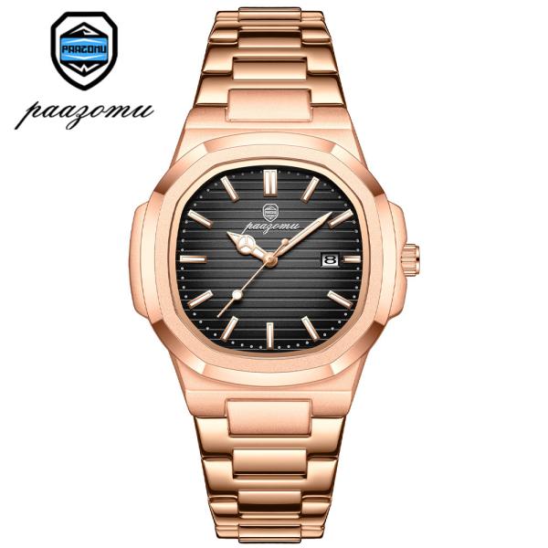 Quality Men's Square Nautilus Style Automatic Watch – Tapestry Dial Steel Bracelet for sale