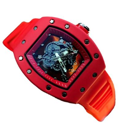 China Men's Tonneau Skeleton Watch Quartz Chronograph Rubber Strap for sale