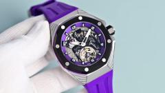 Octagonal Skeleton Watch 3D Black Panther Dial Purple Rubber Strap Men Wristwatch