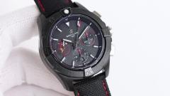 Matte Black Chronograph Sports Watch, Multi Sub-dial Dark Dial Nylon Strap Mechanical Wristwatch