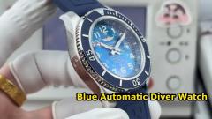 Blue Diver Men Automatic Watch Rotating Bezel Rubber Strap Wristwatch