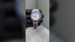 Sport Chronograph Watch Blue Ceramic Bezel White Dial Two Tone Gold Steel Bracelet