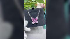 Blue Gradient Crystal Butterfly Pendant Necklace Silver Tone Women Jewelry