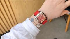 Rose Gold Square Wrist Watch Brown Rubber Strap Brown Roman Dial Date Fashion Dress Watch