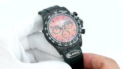 Wholesale Carbon Fiber Case Chronograph Watch, Orange Art Dial Tachymeter Bezel Rubber Strap Racing
