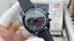 Wholesale Carbon Fiber Dial Chronograph Watch, Tachymeter Bezel Perforated Leather Strap Racing Watc