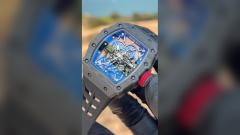 Men's Tonneau Carbon Skeleton Sport Watch, Blue Open Dial Black Rubber Strap Wristwatch