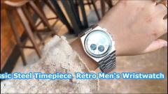 Retro Stainless Steel Chronograph Watch Men Business Wristwatch