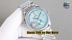 Vintage Style Men Watch Ice Blue Textured Dial Sub Dial Steel Bracelet