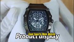 Men’s Tonneau Sports Quartz Watch with Silicone Strap