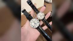 Matching Couple Dress Watches White Dial Roman Numerals Leather Strap