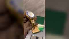 Gold Chronograph Sport Watch Blue Ceramic Bezel White Dial Two Tone Bracelet