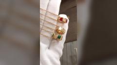 Gold Snake Shape Necklace Multi-color Gemstone Pendant Women Jewelry