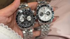 40MM Gold Tone Automatic Chronograph Watch, Black & White Dial Rubber Strap Men Sports Wrist Watch