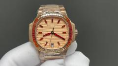 Elegant Rose Gold Octagonal Ladies Watch With Orange Gem Bezel Luxury Daily Timepiece