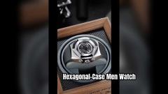 Reef‑Tiger Hexagonal‑Case Hollow‑Skeleton Men’s Watch
