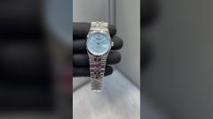Luxury Ice Blue Textured Dial Watch Date Window Fluted Bezel Steel Bracelet