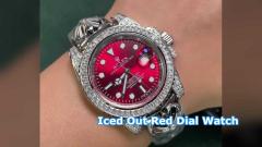 Wholesale Iced Out Diamond Bezel Watch, Red Dial Stainless Steel Luxury Watch for Men