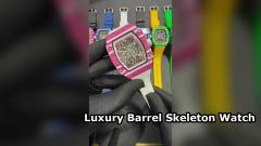 Barrel Skeleton Diamond Luxury Watch Display & Wearing Effect