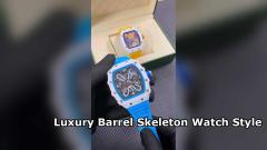 Barrel Skeleton Diamond Watch 3 Colors Display & Wearing Effect