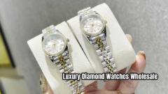 Wholesale Women's Diamond Bezel White Dial Date Watch Two-Tone Gold Silver Steel | OEM