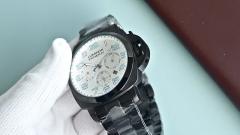 Men's Black PVD Cushion Case Automatic Chronograph Watch White Dial Annual Calendar Steel Bracelet