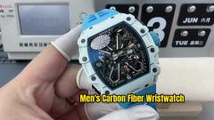 Richard Mille RM35-03 Rafael Nadal Luxury Skeleton Sports Watch White Carbon Blue Rubber Strap