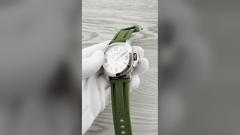 Men's Cushion Case Automatic Watch White Dial Green Rubber Strap Diver Wristwatch