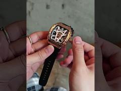 Oblvlo Series Men’s Tonneau‑Shape Hollow‑Dial Quartz Watch