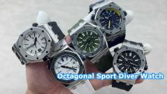 Octagonal Diver Men Watch Rubber Strap Multicolor Luxury Wristwatch