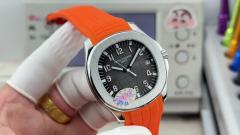 Men's Octagonal Dive Watch, Black Grid Dial Orange Rubber Strap Automatic Wristwatch