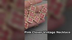 Vintage Pink Clover Pendant Necklace 14K Gold Plated Women Fashion Jewelry
