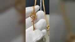 Wholesale Knot Key Pendant Necklace, Gold Tone Pink Crystal Key Jewelry for Women