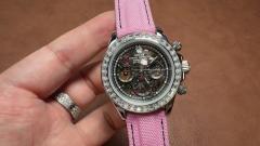 Wholesale Diamond Bezel Chronograph Watch, Skeleton Dial Pink Fabric Strap Watch for Men & Women