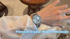 Wholesale Women's Crystal Bezel White Dial Blue Stainless Steel Fashion Watch | OEM