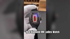 Black Tonneau RM Watch Red Diamond Center Skeleton Dial