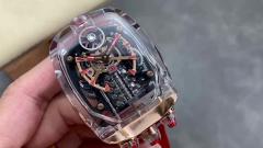 Red Transparent Skeleton Mechanical Watch, Hollow Luxury Men Wristwatch Wholesale