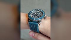 RIOMDO Blue Floral Dial Automatic Diver Watch 100M Waterproof Rubber Strap