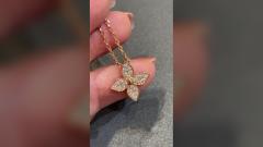 Rose Gold Paved Zircon Four Leaf Flower Pendant Necklace For Women