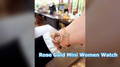 Rose Gold Mini Round Ladies Watch Crystal Bezel Pattern Dial Elegant Bangle Wrist Watch For Women