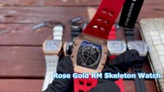 Rose Gold RM Skeleton Watch with Red Rubber Strap