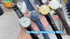 Ultra Thin Classic Automatic Leather Strap Dress Watch for Men