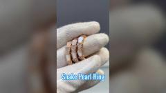 Wide Bvlgari Style Snake Ring, Hand-set Diamond & Flat Mother of Pearl Band